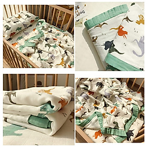 Little Jump Dinosaur Muslin Blanket Baby Quilt - Silky Soft and Breathable Crib Blanket for Daycare - Large 47" x 47" - 2 Layers Toddler Summer Blankets for Boys (Dinosaur)