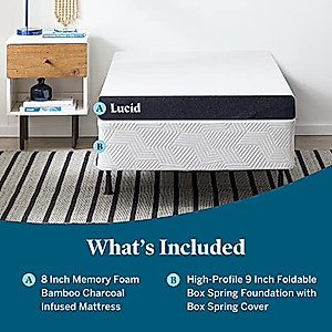 LUCID 8 Inch Gel Memory Foam Plush Mattress with Box Spring - Queen