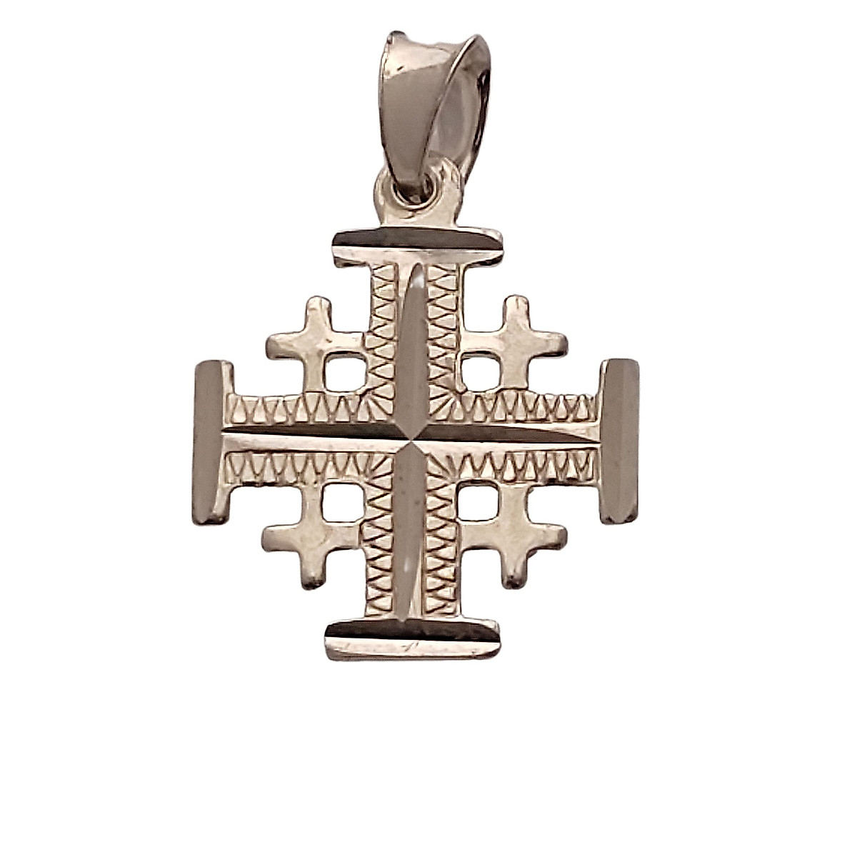 Sterling Silver (925) Jerusalem Crusader's cross Pendant Handcrafted in the Holy Land. Engraved by diamond cutting machine.