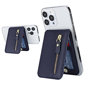 Cavor Compatible with Magsafe Wallet,Wallet with Adjustable Stand,Magnetic Wallet for iPhone 16 Pro Max/14 Pro/15/14 Plus/13/12,Magsafe Card Holder,Magsafe Phone Wallet,Zipper Pocket-Blue
