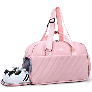 MIER Gym Bag for Women Cute Pink Travel Duffle Bags Quilted Shoulder Weekender Overnight Tote Bags with Shoes Compartment and Wet Pocket, 35L