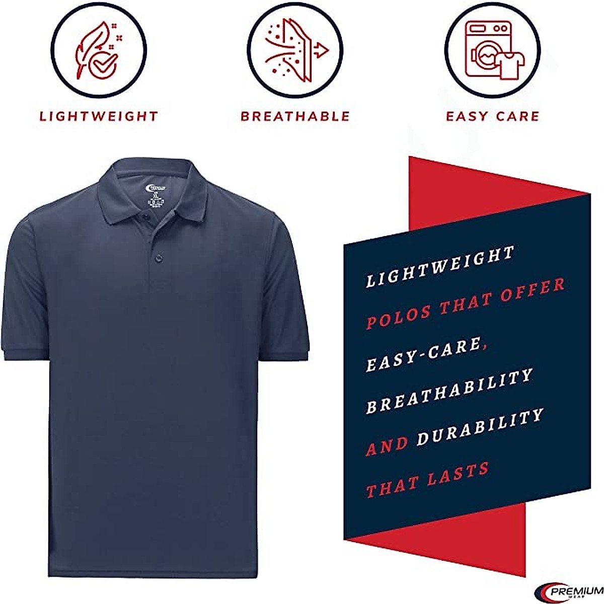 Premium Wear 2-Pack Men's Navy Polo T-Shirts Quick-Dry Moisture Wicking - Breathable, Lightweight, and Durable - Perfect for Sports, Gym, and Outdoor Activities - Machine Washable 2X-Large