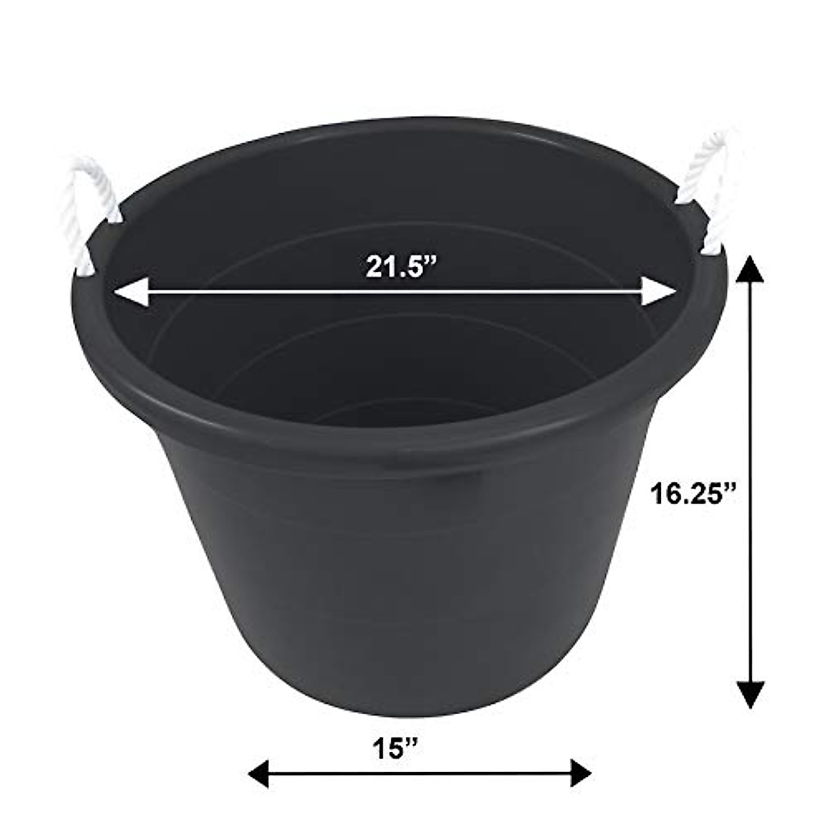 Homz Durable Plastic 17 Gallon Stackable Round Utility Storage Container Bucket Tub with Strong Nylon Rope Handle, Black (4 Pack)