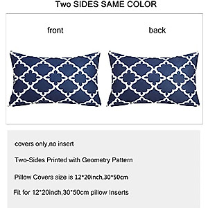 Outdoor Waterproof Lumbar Pillow Covers 12x20 Inches Navy Blue Patio Outdoor Throw Pillows Cushion Cases for Couch Porch Furniture Set of 2