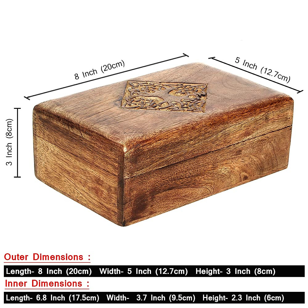 Ajuny Hand Carved Decorative Wooden Jewelry Box Celtic Centre Design Rustic Finish Keepsake Storage Travel Organizer Treasure Chest Trinket Holder Great for Gifts
