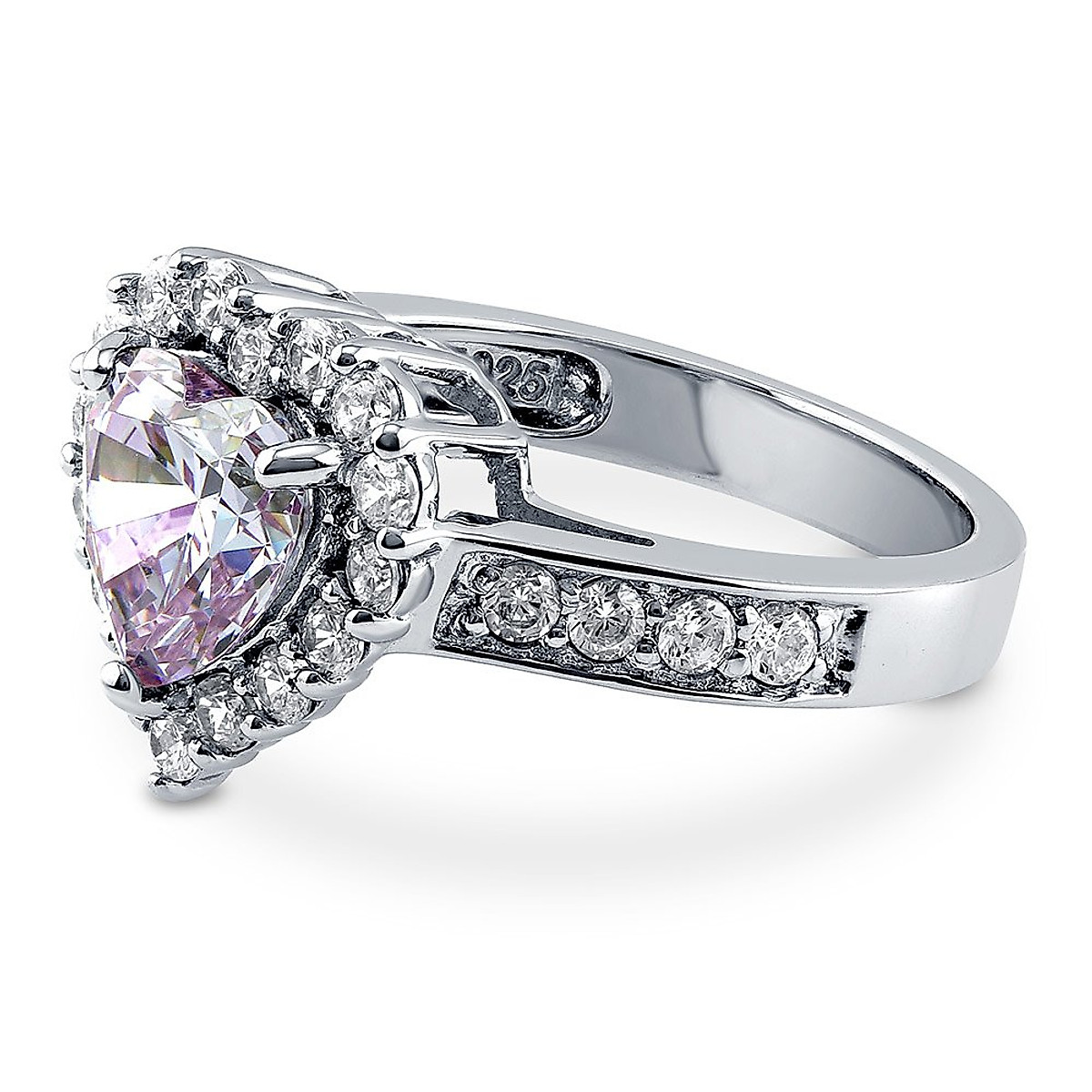 BERRICLE Sterling Silver Halo Wedding Engagement Rings Purple Cubic Zirconia CZ Heart Cocktail Ring for Women, Rhodium Plated Size 8
