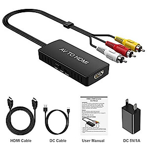 DIGITNOW RCA to HDMI Converter, AV to HDMI Composite Video Audio Converter Adapter, Supports PAL/NTSC for PS2, PS3, STB, VHS, VCR, Blue-Ray DVD