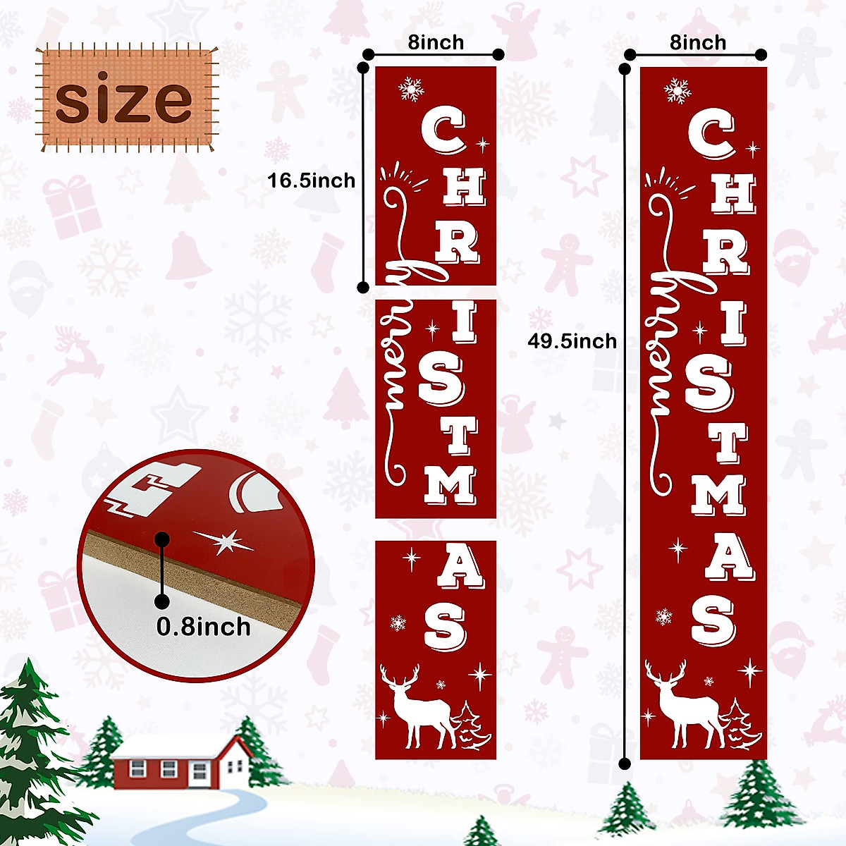 CHRISTMAS DOOR DECOR-Merry Christmas Wooden Welcome Sign Vertical Porch Sign