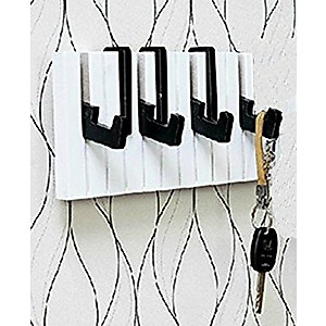 7 Hook Piano Keys Wall Mounted Coat Hook Hanger Wall Decoration Hat Storage Rack Wood Shelf Hanger (Black)