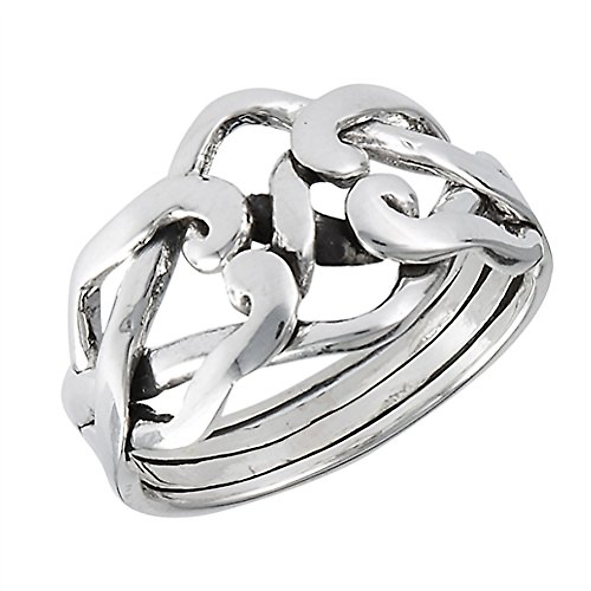 Sterling Silver 4-Band Weaved Puzzle Knot Ring Size 9(Sizes 6,7,8,9)
