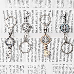WHLHMK 4Pcs Saint Benedict Medal Keychain, St Benedict Medals Key Chain, Saint Benedict Jubilee Medal, Cross Protection Key Shaped Keychain, Exorcism Medal Christian Sacramental Medal Keyring