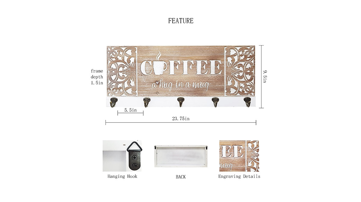 Gatheroad Vintage Farmhouse Coffee Sign & Mug Rack