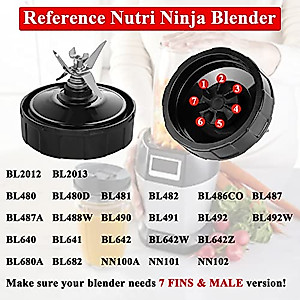 Funmit Blender Replacement Parts Fit for Ninja, 24oz with 7 Fins Blades & Seal Lid Fit for Nutri Ninja SS151 BL480 BL482 BL642 NN102 BL682 (2-pack)