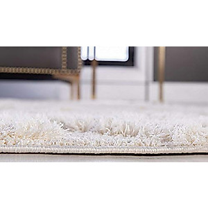 Unique Loom Shag Collection Modern Soft & Plush Textures with Floral Vine Design Area Rug, 5 ft x 8 ft, Ivory