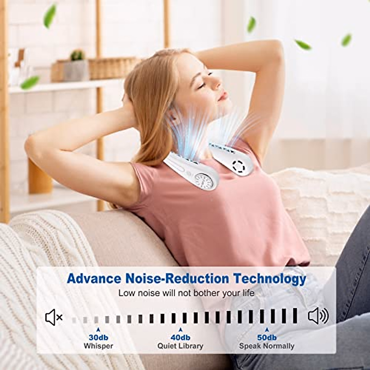 CL FUN Portable Neck Fan, Rechargable Fan with 3 Wind Speeds,Ultra-Quiet Wearable Mini Small Neck Hanging Fan,Personal Hands-Free Bladeless Neck Fan for Office, Travel, Outdoor