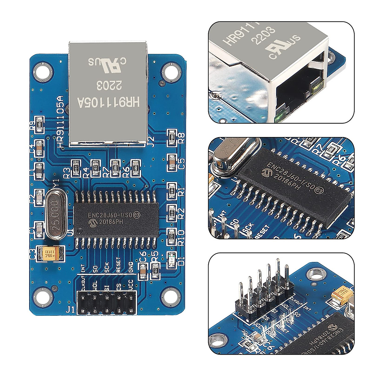 ACEIRMC 5pcs ENC28J60 ENC28J60-I/SO HR911105A Ethernet LAN Network Module SPI Interface 3.3V for Arduino AVR PIC LPC STM32
