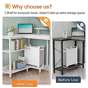 ODK Small L Shaped Desk, 58 inch Corner Desk with Reversible Storage Shelves, Computer Desk with Monitor Shelf and PC Stand for Home Office, Gaming Desk with Headphone Hooks, White