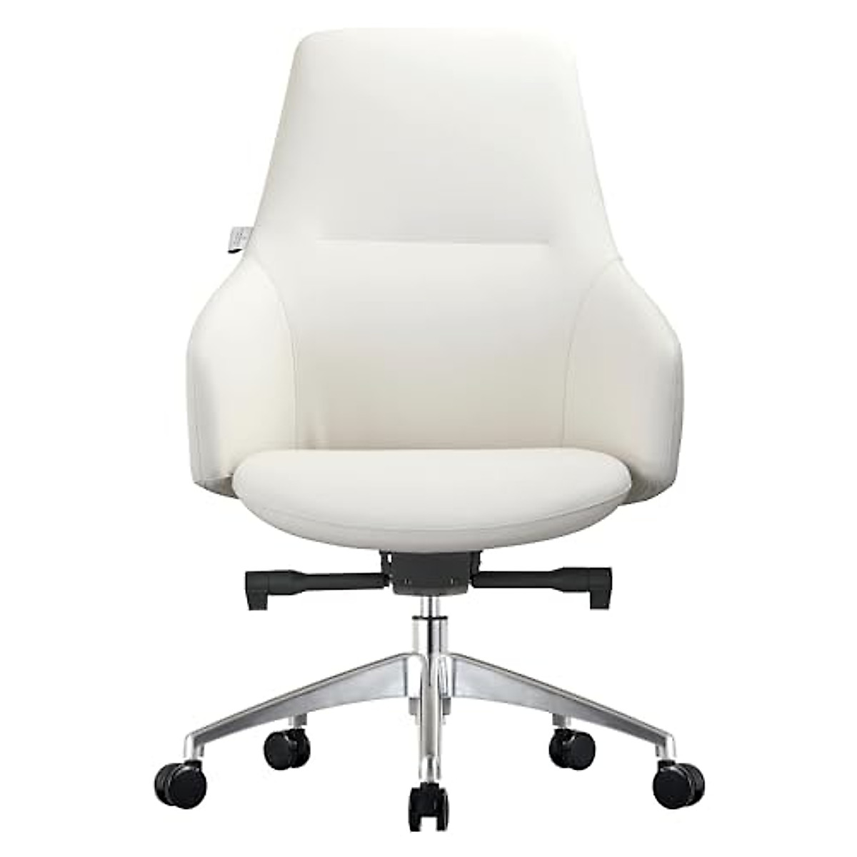 LeisureMod Celeste Mid-Century Modern Conference Office Chair in Upholstered Faux Leather and Iron Frame with Swivel and Tilt (White)