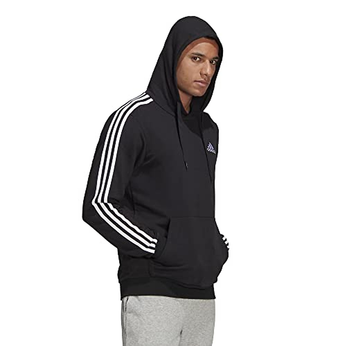 adidas Men's Essentials 3-Stripes French Terry Hoodie, Black/White, Small