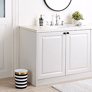 Allure Home Creation Derby Wastebasket, Black and White with Gold Accent, Lightweight Plastic, Compact Size 1.48 Gallon