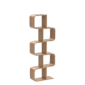 5-Tier S-Shaped Geometric Modern Bamboo Bookshelf, Large Capacity Creative Display Curved Rack Free-Standing Bedside Table 2 in 1 Bookcase Storage CDs, DVDs Book Shelf for Home, Office, Living Room