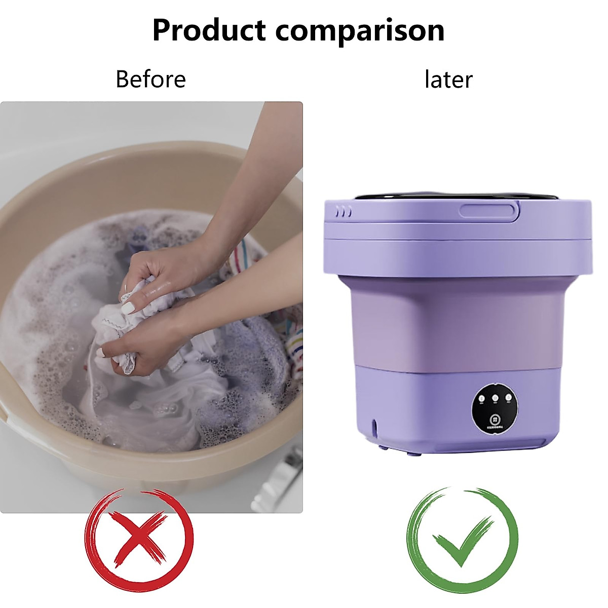 Portable Washing Machine，Foldable Mini Washer，6.5L，3 Modes Deep Cleaning，Detachable Drain Basket，Low Noise Mini Washing Machine for Underwear，Baby Clothes，Socks，Briefs Washing，Mini