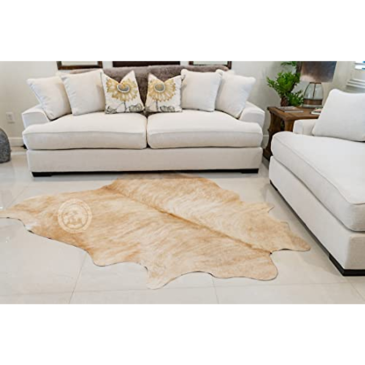 Genuine Exotic Beige Palomino Cowhide Rug 6 x 7-8 ft. 180 x 240 cm