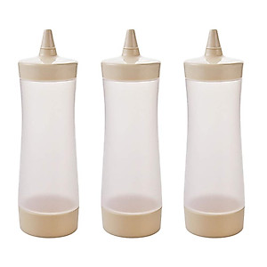 FRCOLOR Condiment Squeeze Bottles 3pcs Squeeze Condiment Bottles, Mustard Bottle Ketchup Bottles for Home Kitchen Reataurant ( Beige ) Reusable Squeeze Bottle