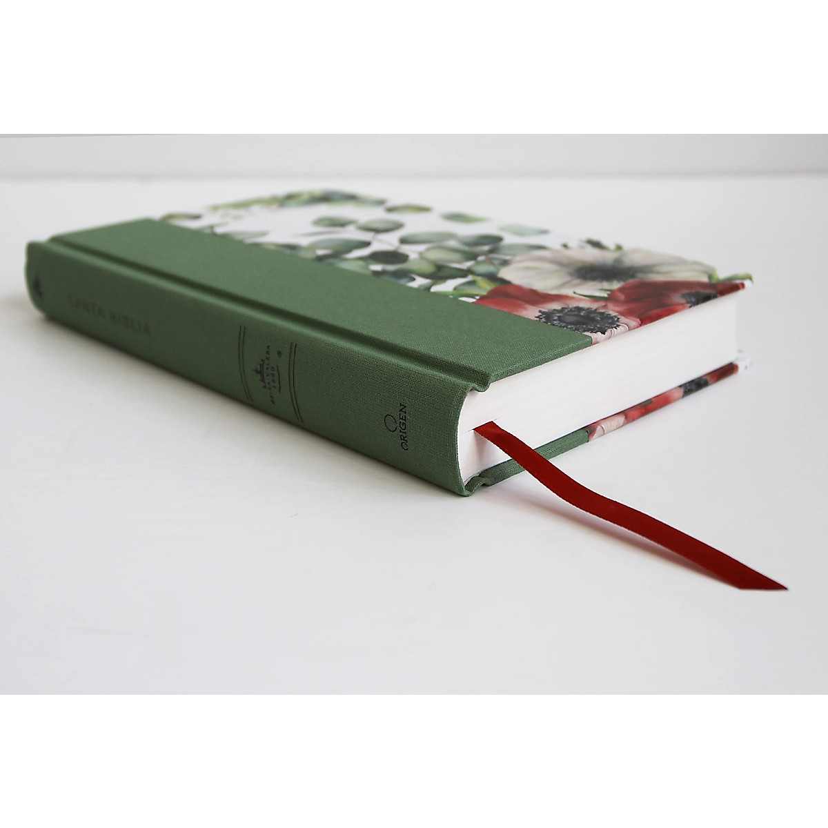 Biblia RVR 1960 letra grande Tapa dura y tela verde con flores tamaño manual / B ible RVR 1960 Handy Size Large Print Hardcover Cloth with Green Floral