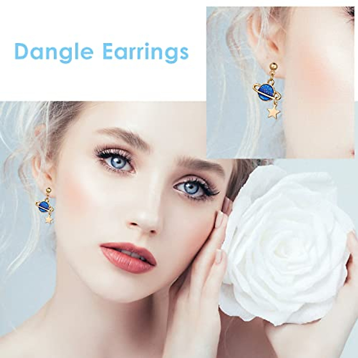 4 Pairs Astronaut Stud Earrings Asymmetric Spaceman Star Moon Earrings Planet Star Stud Dangle Earrings Cloud Rain Drop Earrings for Women