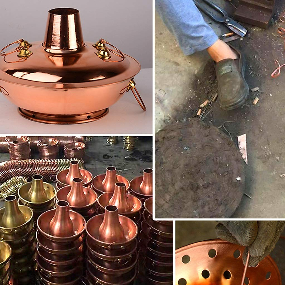 Chafing Dishes Dutch Oven for Bread Making Thickened Gas Copper Hot Pot Liquefied Gas Cassette Tableware Metal Copper Fire Boiler Home Shabu-shabu Hot Pot (Color : Brass, Size : 34cm)