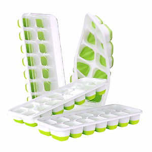 DOQAUS Ice Cube Trays 4 Pack, Easy-Release Silicone & Flexible 14-Ice Cube Trays with Spill-Resistant Removable Lid, LFGB Certified and BPA Free, for Cocktail, Freezer, Stackable Ice Trays with Covers