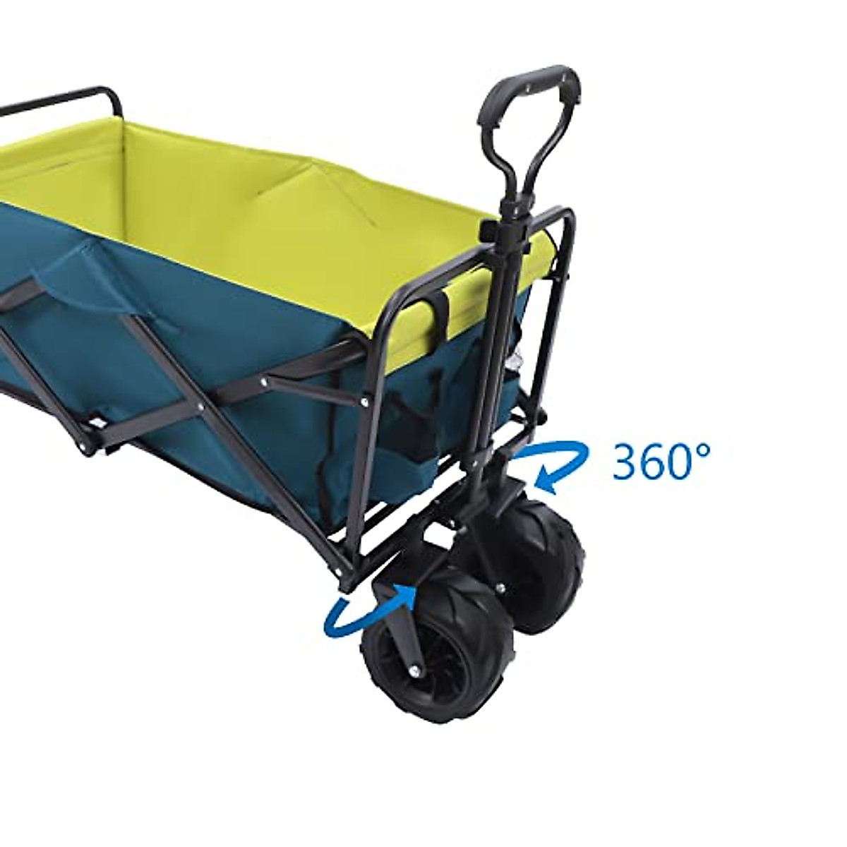 Folding Wagon Cart, Collapsible Beach Cart - 7" PU Wheels - Outdoor Utility Garden Cart for Beach Camping Shopping - 220lbs Weight Capacity - Adjustable Handle and Drink Holders