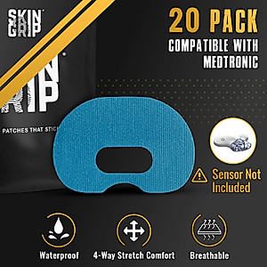 Skin Grip CGM Patches for Guardian Sensor 3 (20-Pack), Waterproof and Sweatproof for 10-14 Days, Pre-Cut Adhesive Tape, Continuous Glucose Monitor Protection(Tan)
