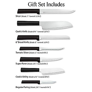 Rada Cutlery Set with Oak Knife Block, Pack of 8, Black Handle