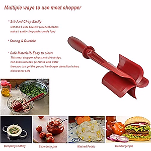 5 Blades Kitchen Ground Meat Chopper Spatula | Hamburger Ground Beef Mix N Chop Tools | for Non-Stick Cookware (Red)