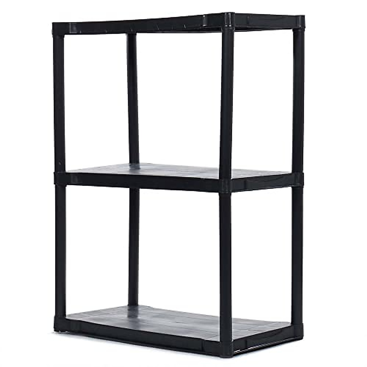 Home Basics Tiered Plastic Shelf, Black | Organize a Garage, Basement or Laundry Room | Easy to Clean | Sturdy Storage Solution (37" 3 Tier Plastic Shelf)