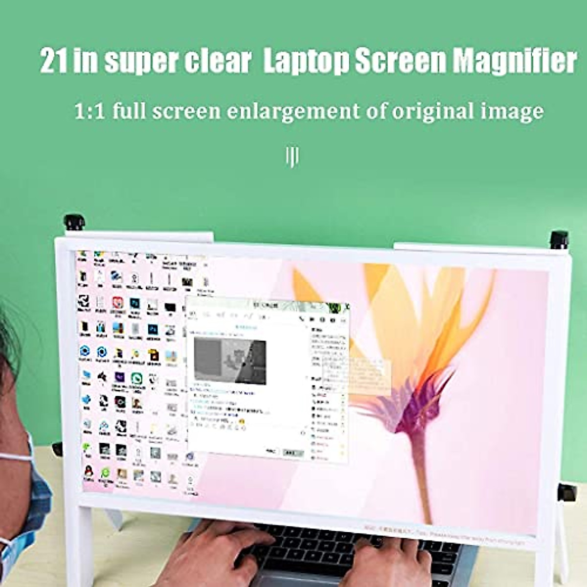 Laptop Screen Magnifier Protector Holder, Foldable Computer Laptop Phone Holder Stand Physical Magnifying Glass, Phone Screen Magnifiers Holder with Adjustable Angle Design ,B