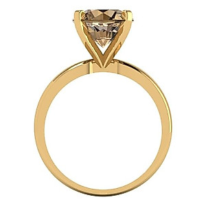 Clara Pucci 3.0 ct Round Cut Solitaire Brown Champagne Simulated Diamond Bridal Designer Anniversary Engagement Ring in 14k Yellow Gold