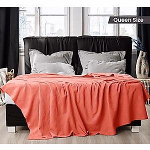Utopia Bedding Coral 100% Cotton Blanket [Queen Size - 90x90 Inch] 350GSM Lightweight, Soft and Breathable Thermal Blanket for All Seasons