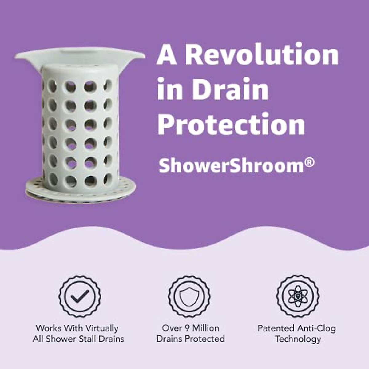 ShowerShroom the Revolutionary 2" Stand-Up Shower Stall Drain Protector Hair Catcher/Strainer, Gray