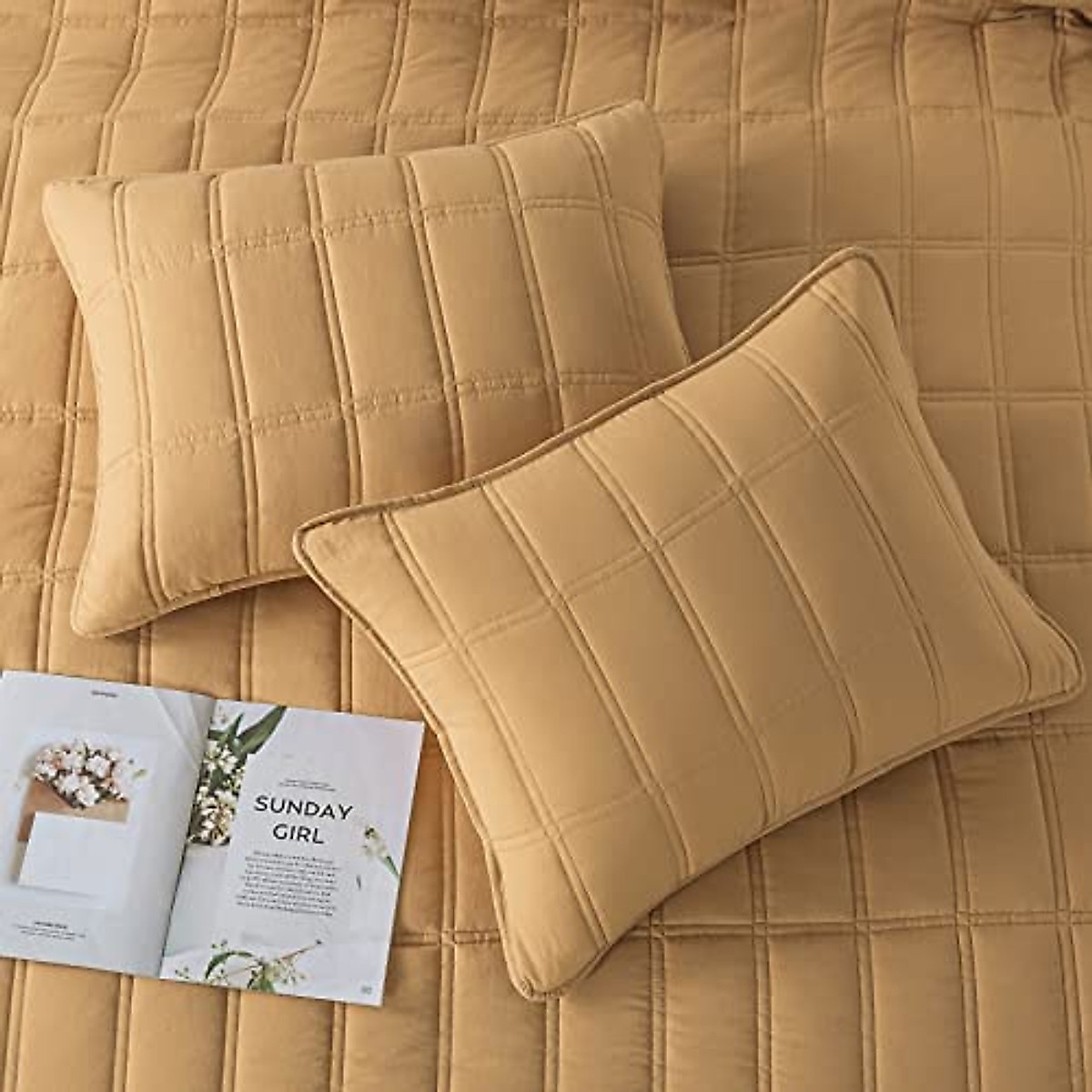 PALASSIO Yellow Quilt Twin Size Bedding Sets with Pillow Sham, Lightweight Soft Bedspread Coverlet, Quilted Thin Blanket Comforter Bed Cover for All Season Spring Summer, 2 Pieces, 68x90 inches