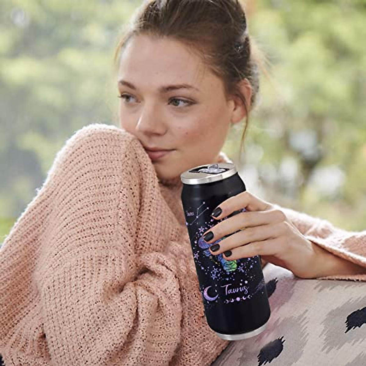 Taurus Gifts for Women,Taurus Gifts Tumbler,Taurus Zodiac Cup,Witchy Gothic Gifts Astrology Constellation Stainless Steel Insulated 17 OZ Can Tumbler with straw lid Coffee Mug