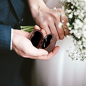 FunisFun Engagement Ring Box, Ring Bearer Box for Two Rings, Small Wooden Ring Box for Proposal/Wedding/Ceremony/Birthday/Gift, the Witness of Love (Walnut)