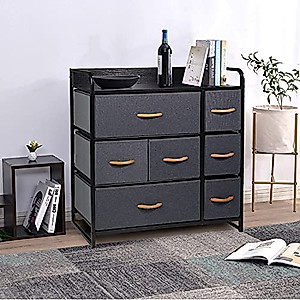 CERBIOR Wide Drawer Dresser Storage Organizer Closet Shelves, Sturdy Steel Frame Wood Top with Easy Pull Fabric Bins for Clothing, Blankets
