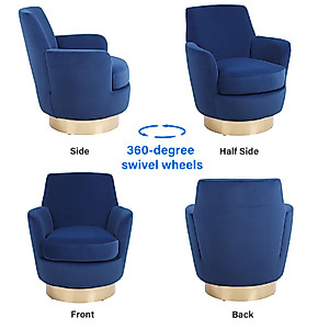 HANLIVES Swivel Barrel Chair,Modern Round Swivel Accent Chairs with Tall Backrest,360 Degree Comfy Velvet Fabric Accent Chair Small Single Chair Armchair for Living Room Bedroom(Blue)