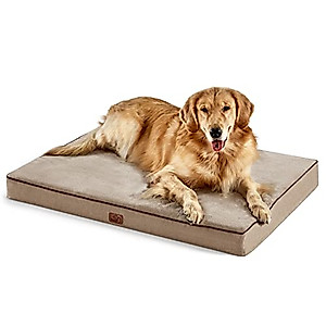 Bedsure Orthopedic Dog Bed for Extra Large Dogs - XL Memory Foam Waterproof Dog Bed Pillow for Crate with Removable Washable Cover and Nonskid Bottom - Plush Flannel Fleece Top Pet Bed, Khaki