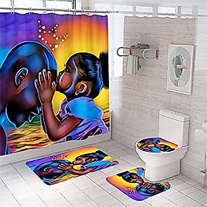Shower Curtain Set, Father and Daughter Type, Bathroom Decor Bathroom Sets with Shower Curtain and Rugs and Accessories (Complete Set)