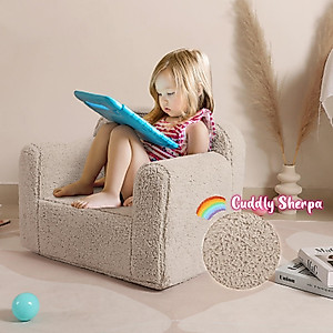 MOMCAYWEX Kids Snuggly-Soft Sherpa Chair, Cuddly Toddler Foam Chair for Boys and Girls, Light Grey
