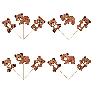 Gyufise 24Pcs Bear Baby Shower Birthday Party Decorations We Can Bearly Wait Cupcake Toppers Table Decoration Photo Booth Props Baby Shower Party Supplies Decorations